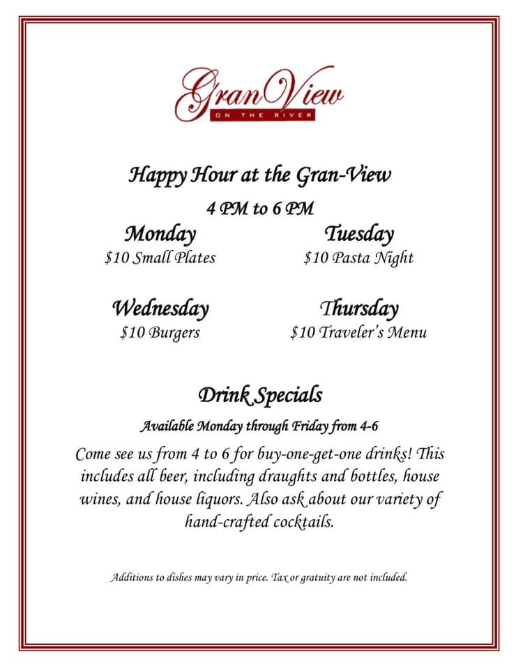Menu at The Inn at Gran View restaurant, Ogdensburg