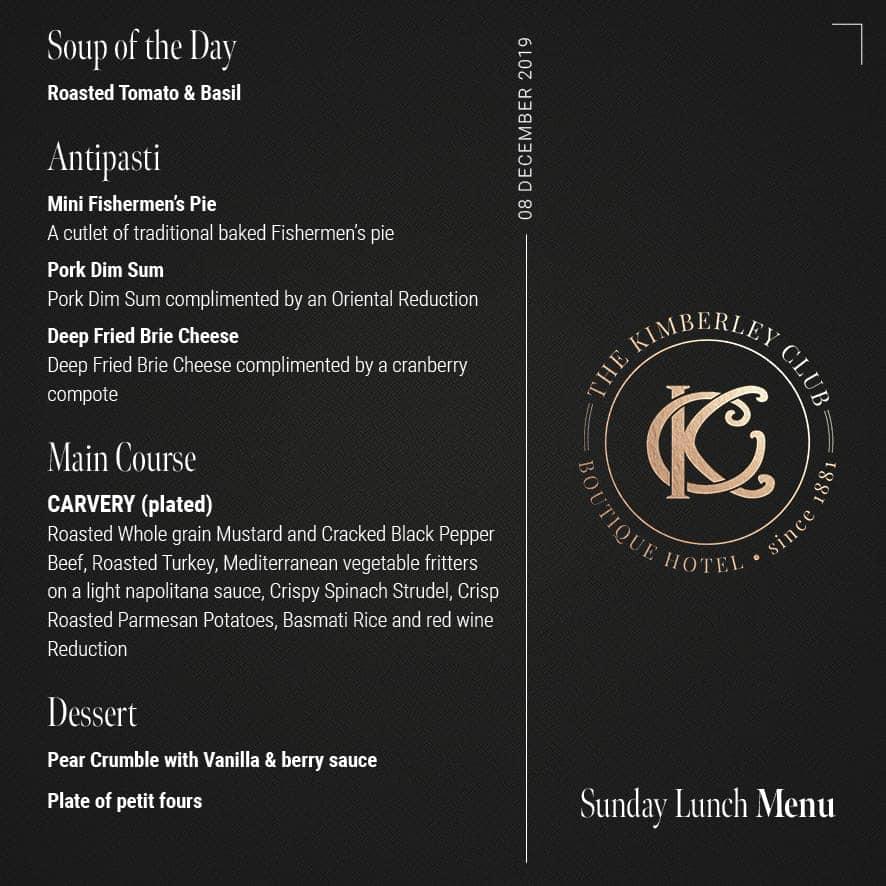 Carta de The Kimberley Club Boutique Hotel, Kimberley