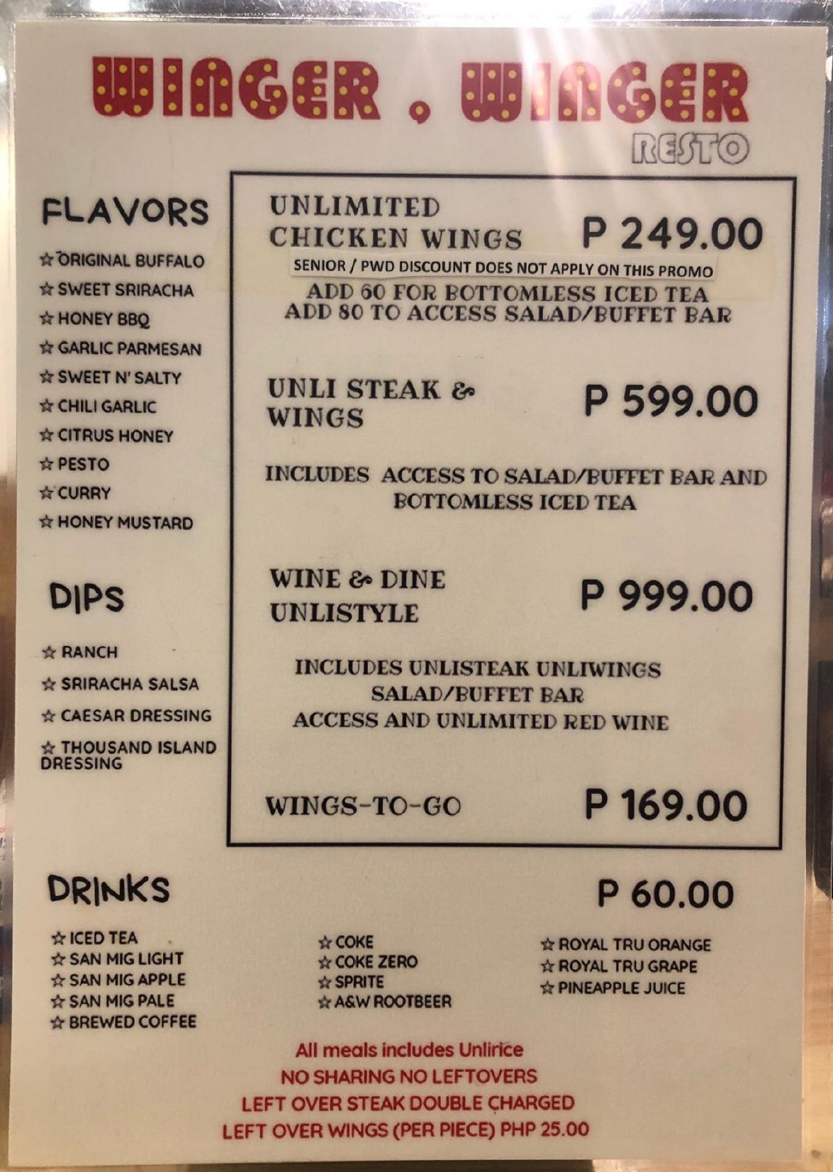 Menu at Winger Winger Resto restaurant, Parañaque
