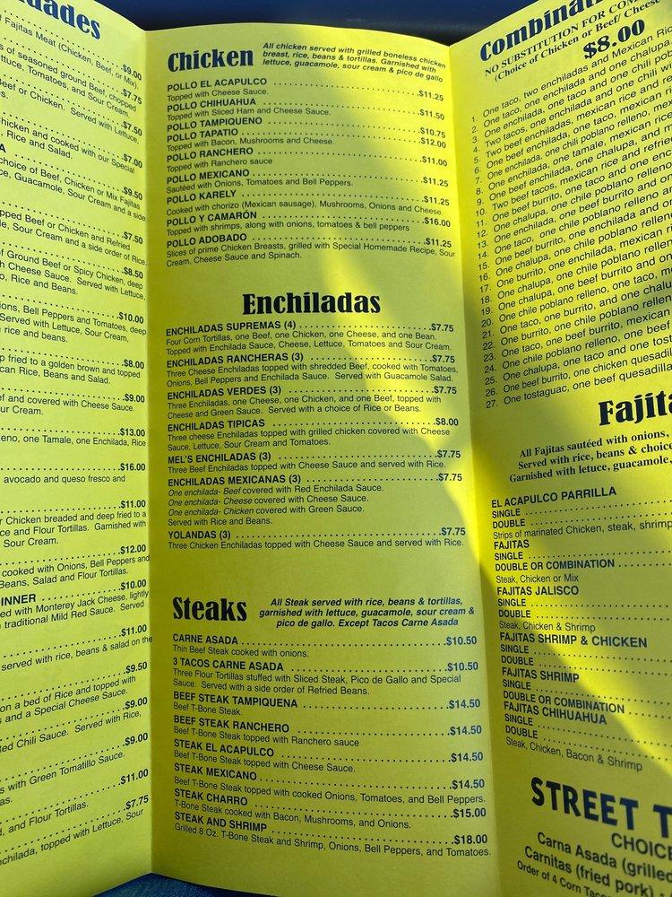 Menu at El Acapulco Authentic Mexican restaurant, Poplar Bluff