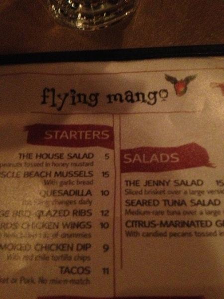 Menu at Flying Mango BBQ, Des Moines
