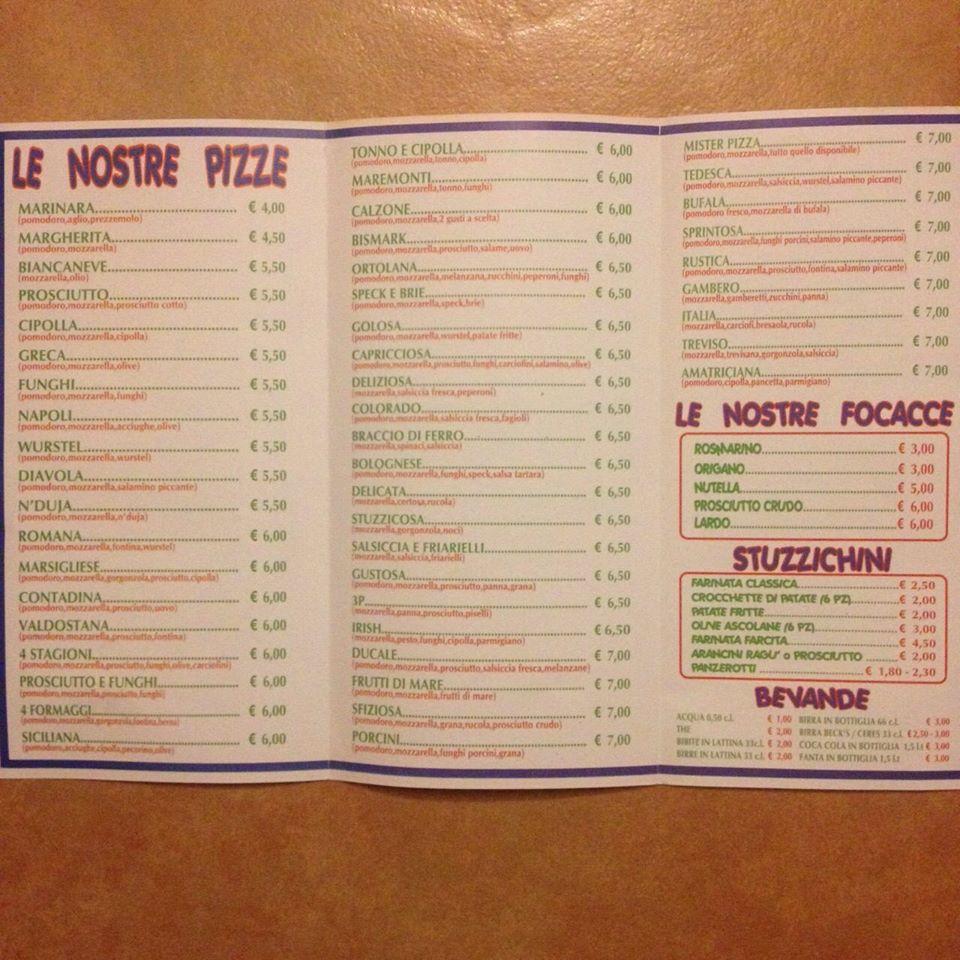 Menu at Mister Pizza pizzeria, Rivoli