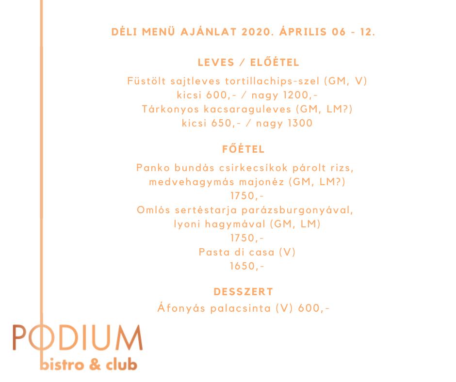 Menu at Pódium Bistro & Club, Budapest