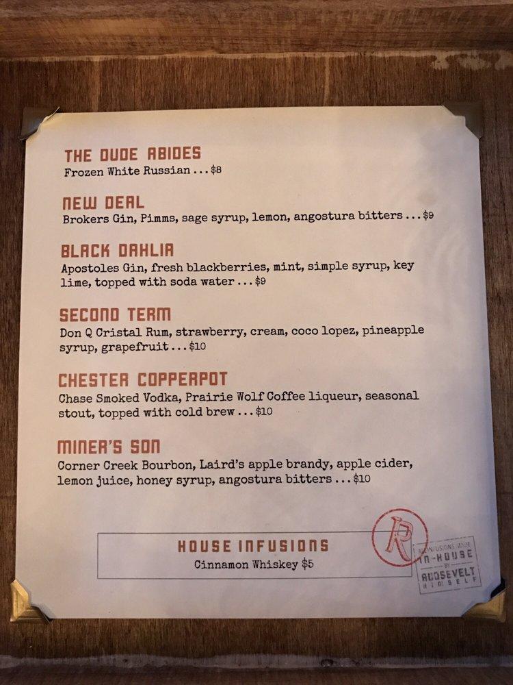 Menu at Roosevelt's pub & bar, Tulsa