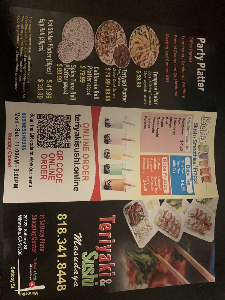 Menu at Teriyaki Masuda Ya restaurant, Los Angeles