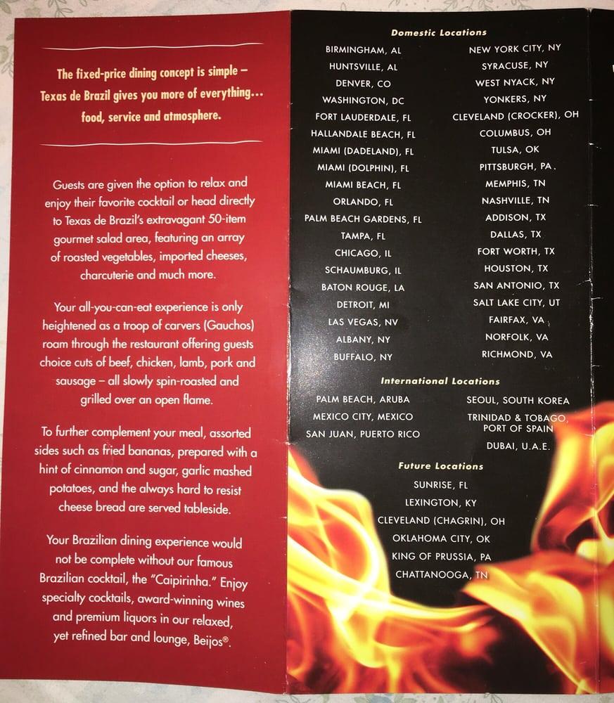 Menu at Texas de Brazil - Las Vegas steakhouse, Las Vegas