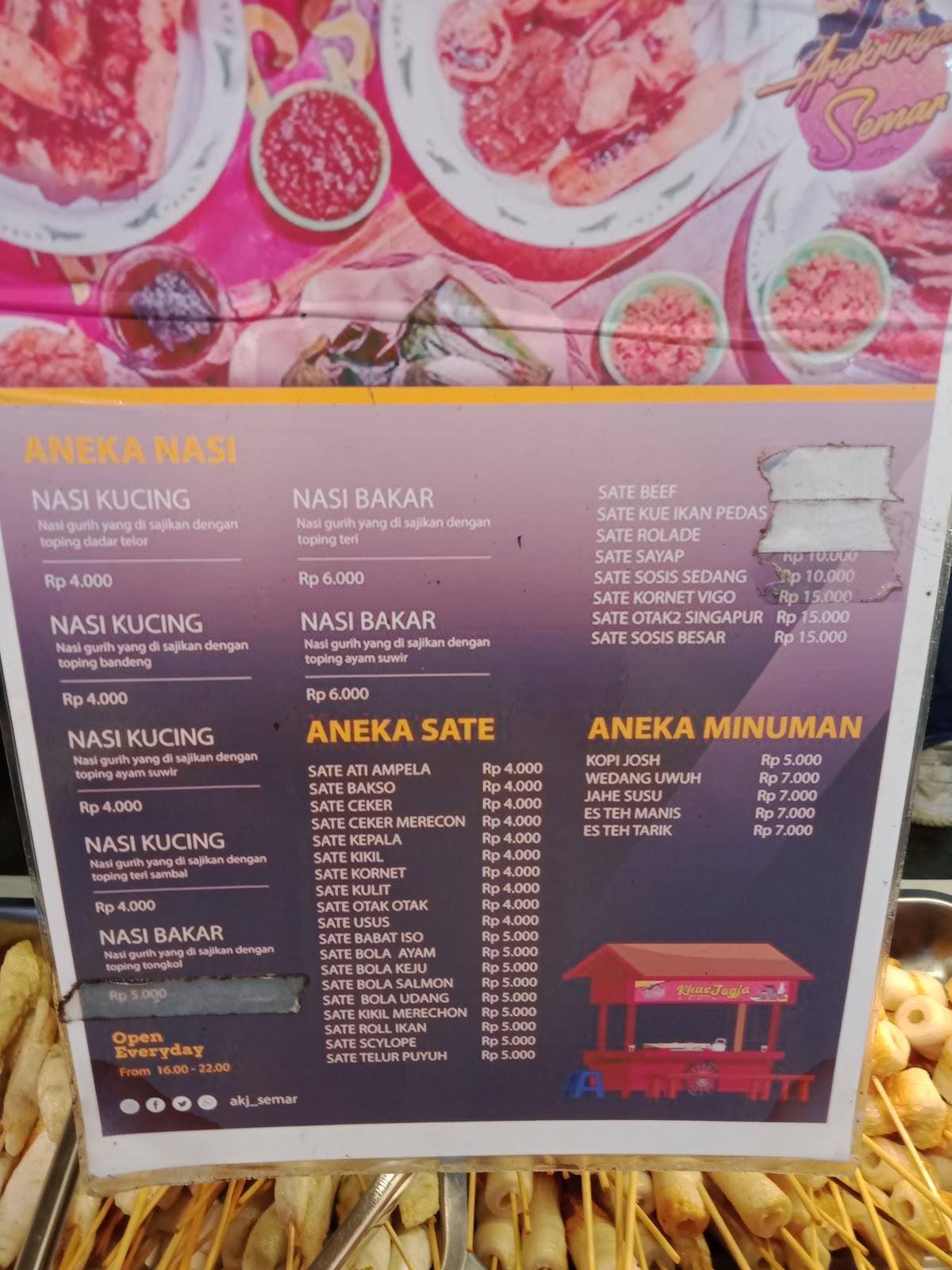 Carta del restaurante Angkringan Khas Jogja Semar, Bogor, Jl ...