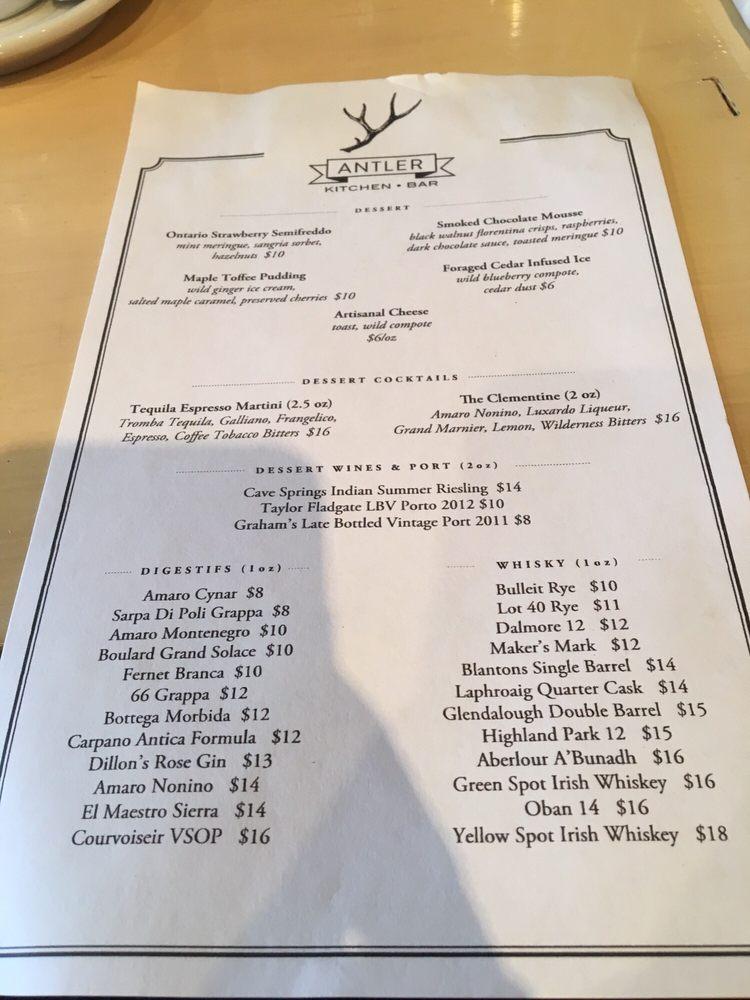 Menu at Antler Kitchen & Bar, Toronto