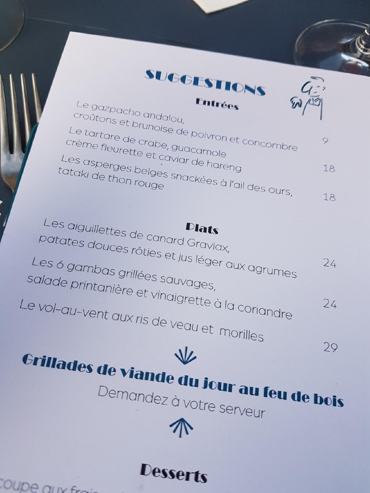 Menu au Chez Georges, Genappe