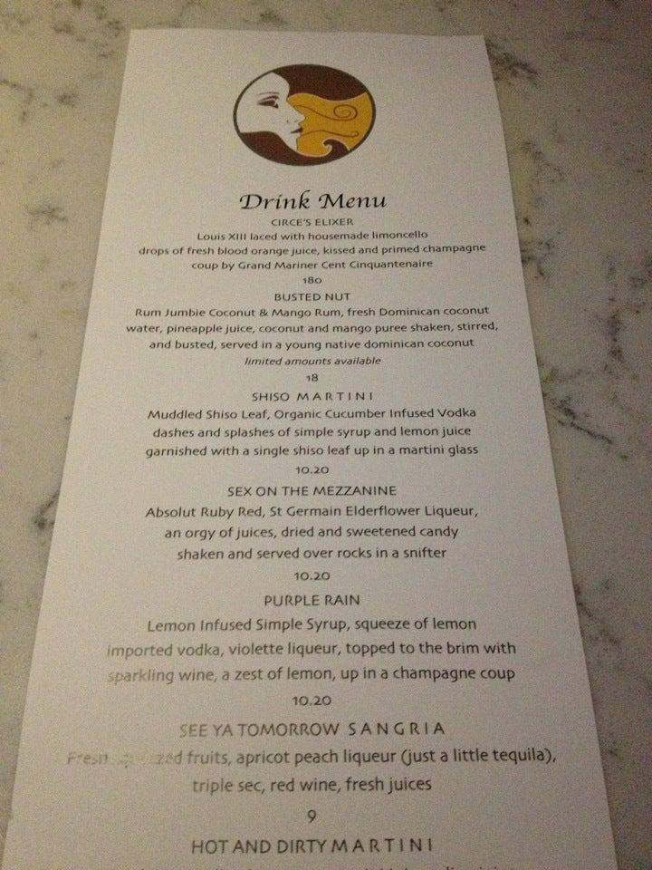 Menu at Circe Restaurant & Bar - Providence, Providence