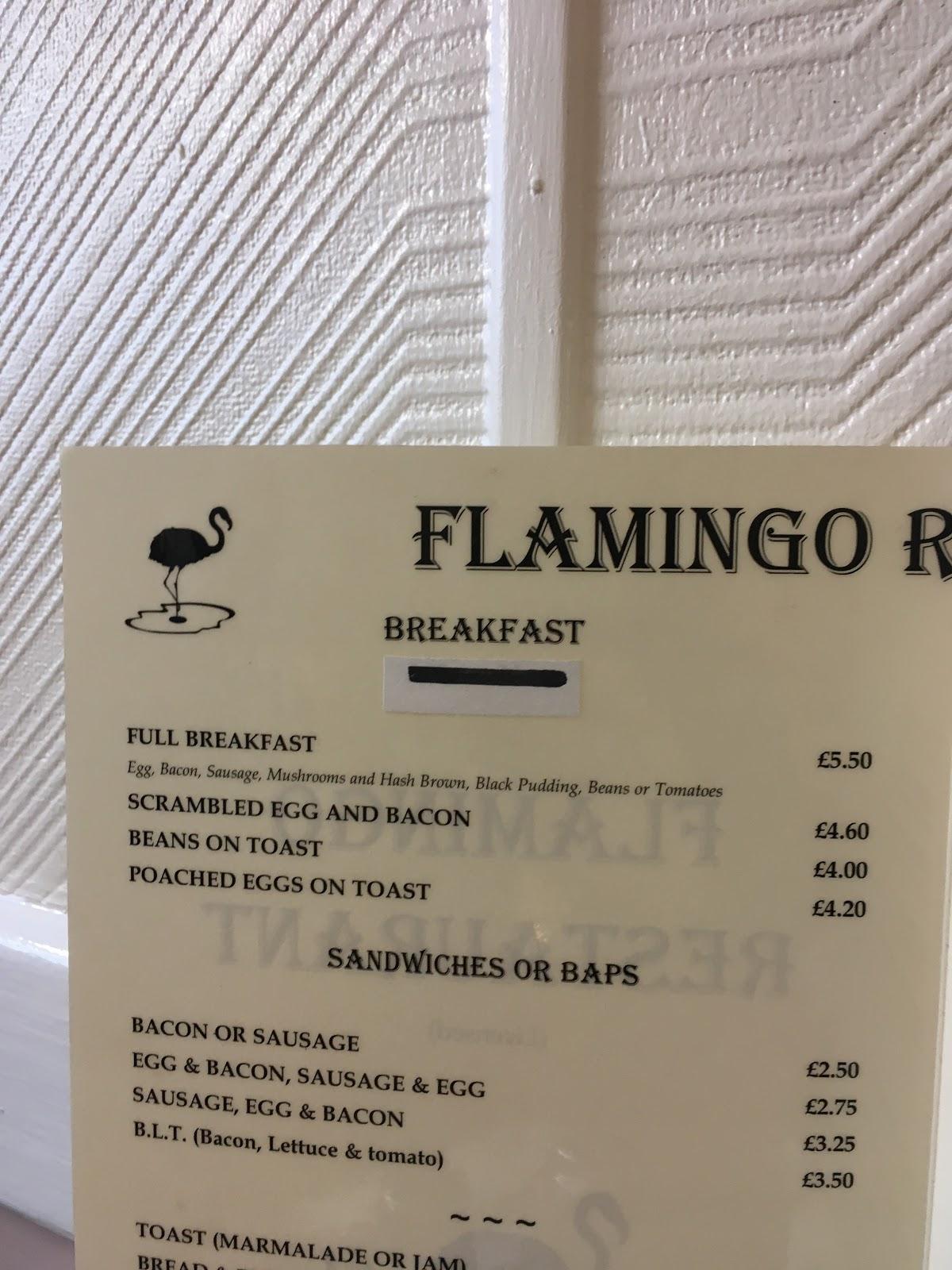 Menu at Flamingo Restaurant, Salisbury