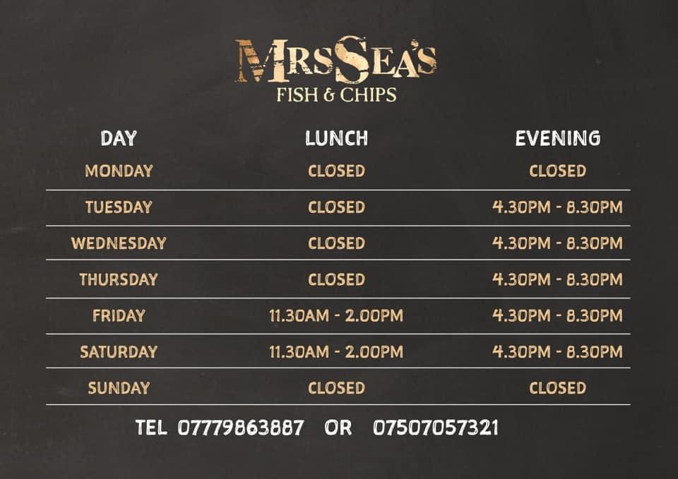 Menu at Mrs Sea's - Fish And Chip Shop fast food, Heanor