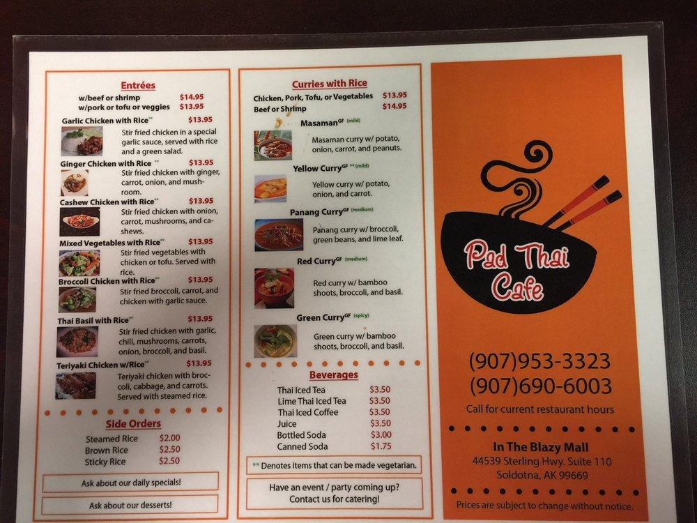 Menu at Pad Thai Café restaurant, Soldotna