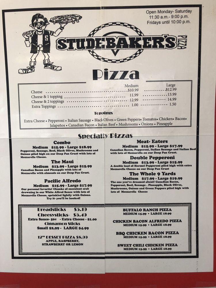 Menu at Studebaker's Pizza pizzeria, Montpelier