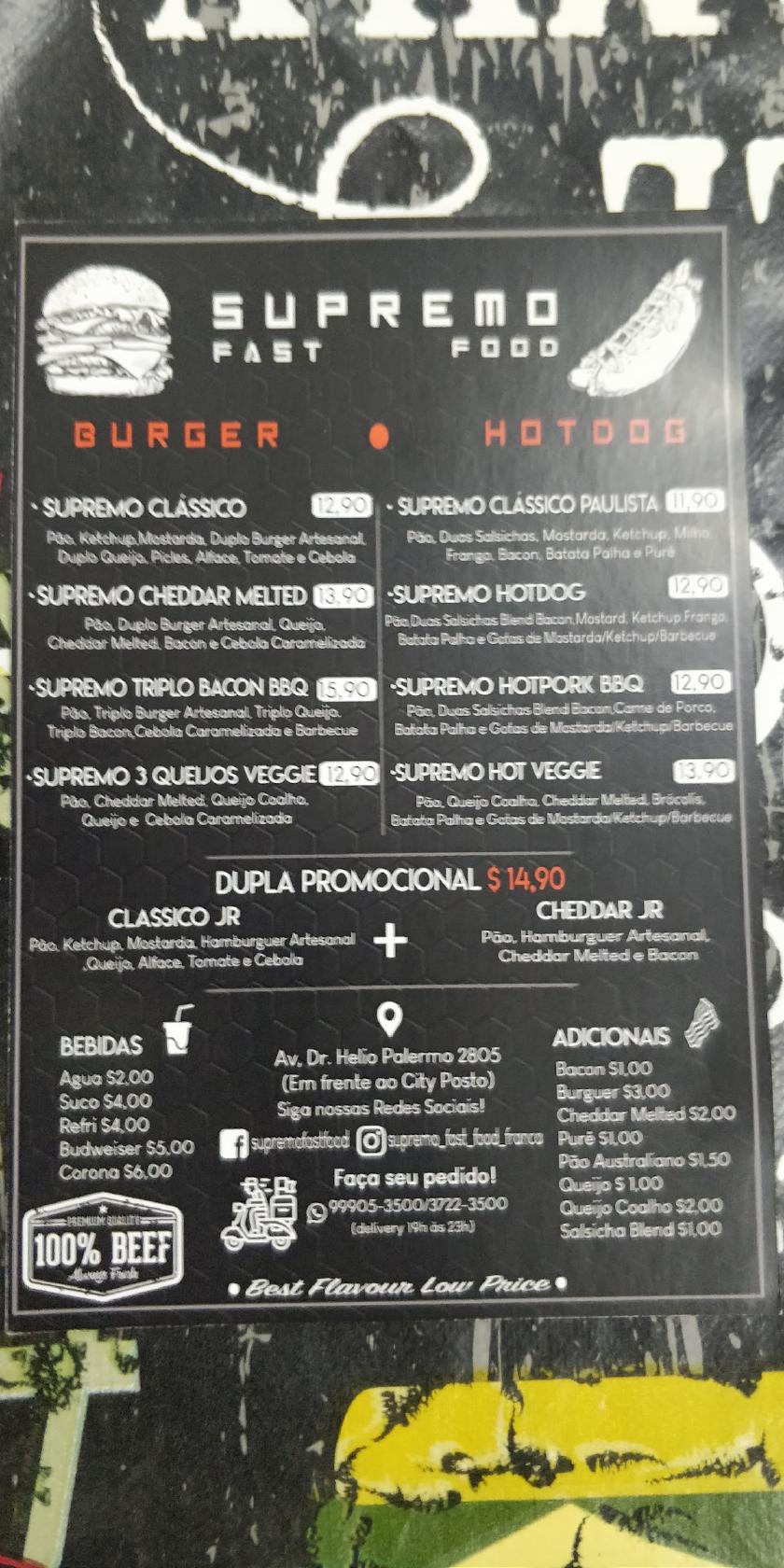 Menu at Supremo Fast Food - Burger • HotDog, Franca