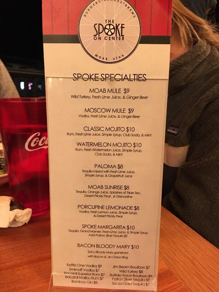 Menu at The Spoke on Center restaurant, Moab