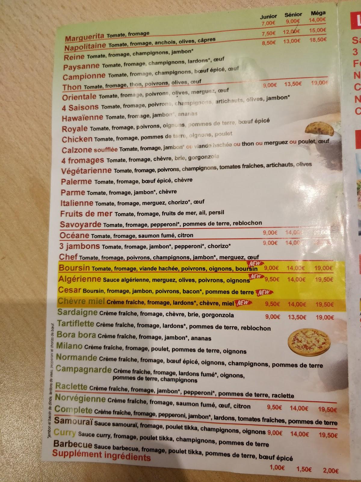 Menu at Cesar Pizza pizzeria, Pontoise