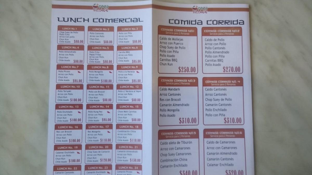 Menu at FOOD VILLAGE restaurant, Tijuana