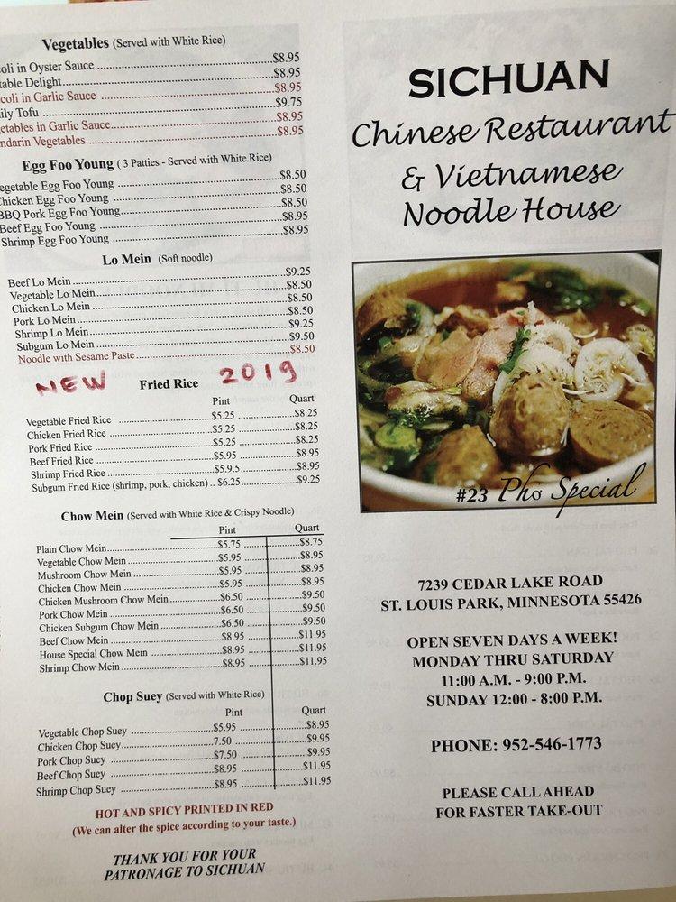 Menu at Sichuan Restaurant, Saint Louis Park