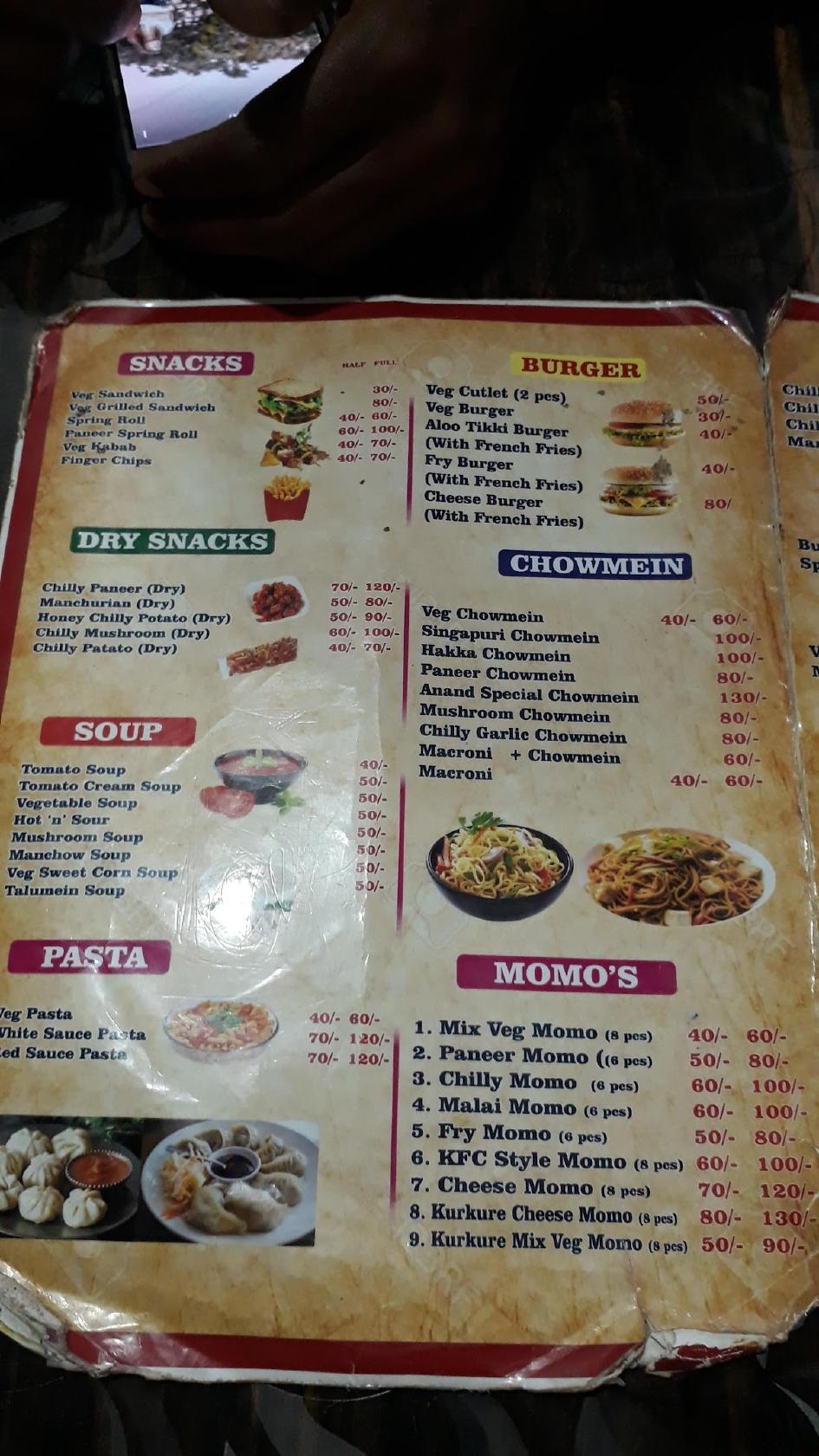 Menu at Anand Fast Food, Rishikesh