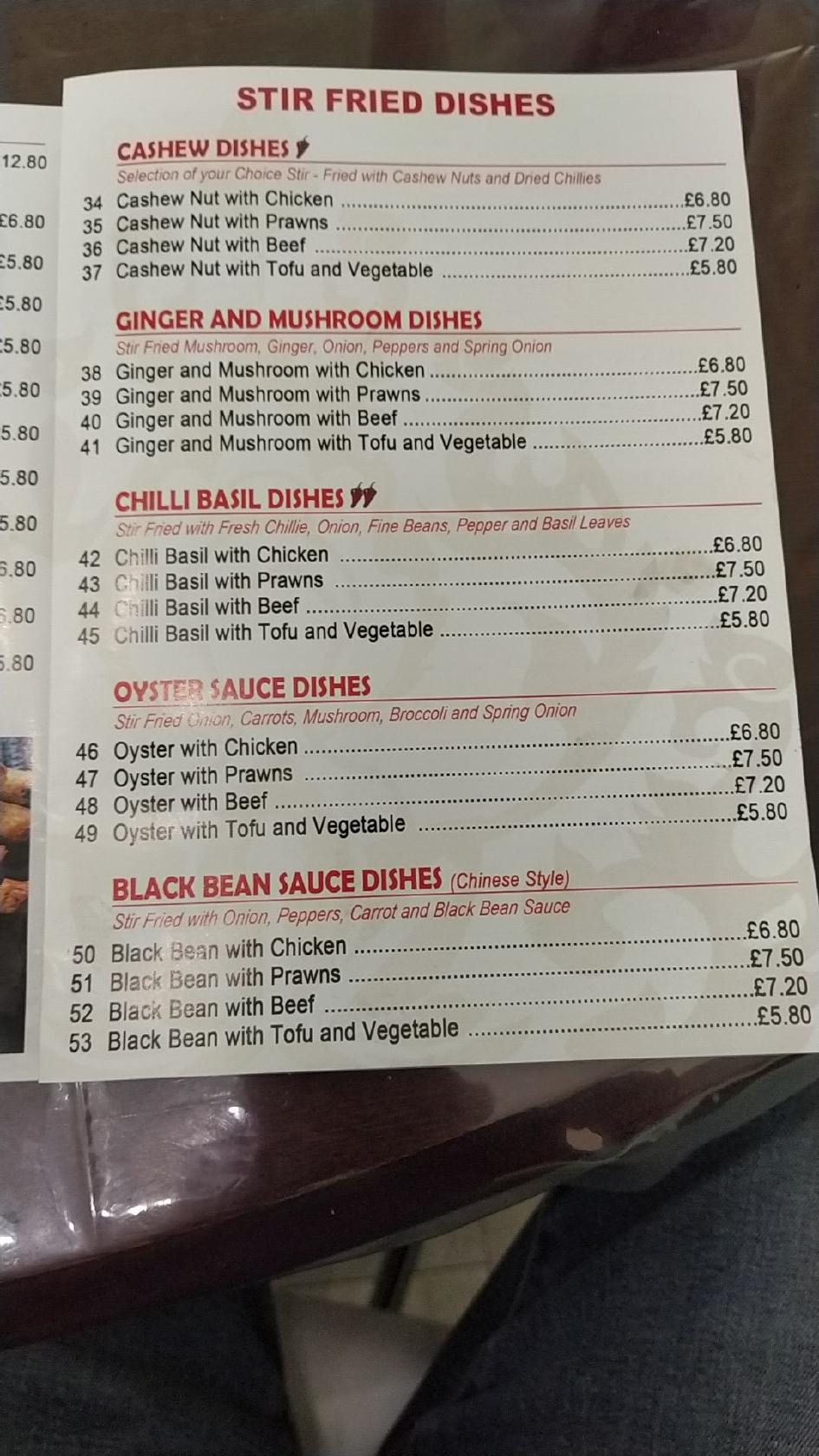 Menu at Bangkok Mami fast food, Gravesend