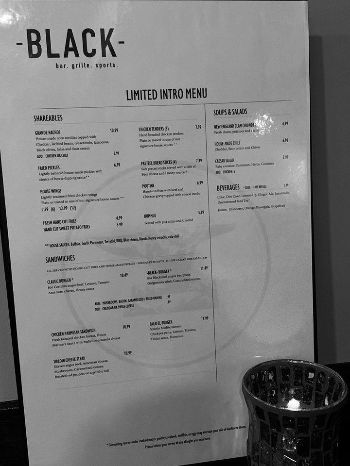 Menu at BLACK pub & bar, Woonsocket