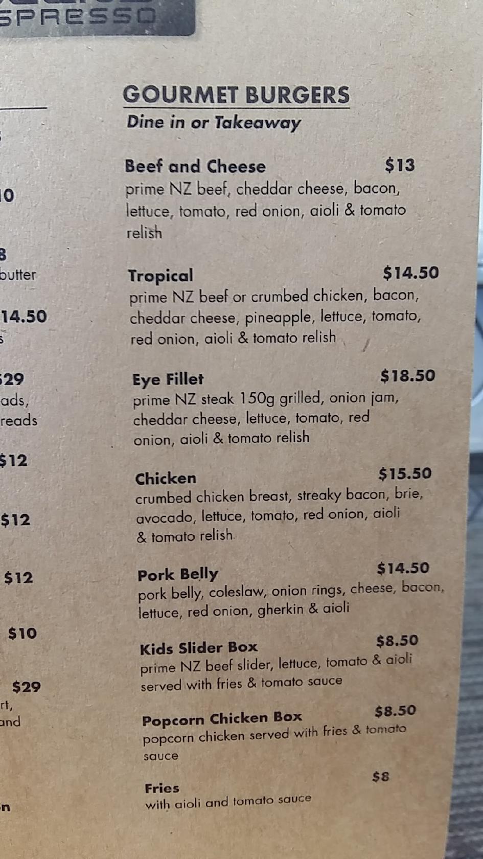 Menu at Blend Espresso cafe, Mosgiel
