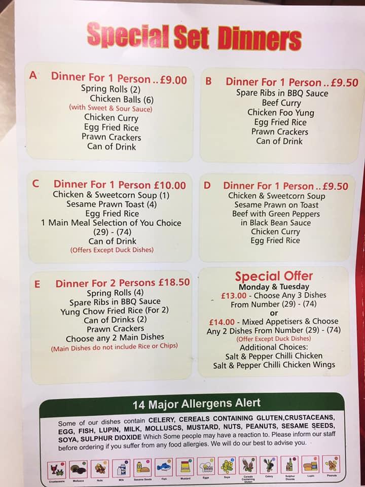 Menu at Canton Chef fast food, Hartlepool