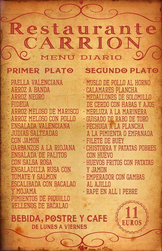 Carta de Restaurante Carrión, Valencia, Avenida Blasco Ibáñez