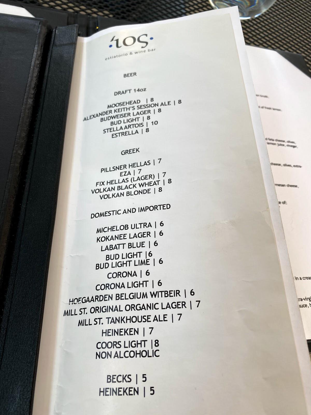 Menu at IOS Estiatorio & Wine Bar, Hamilton