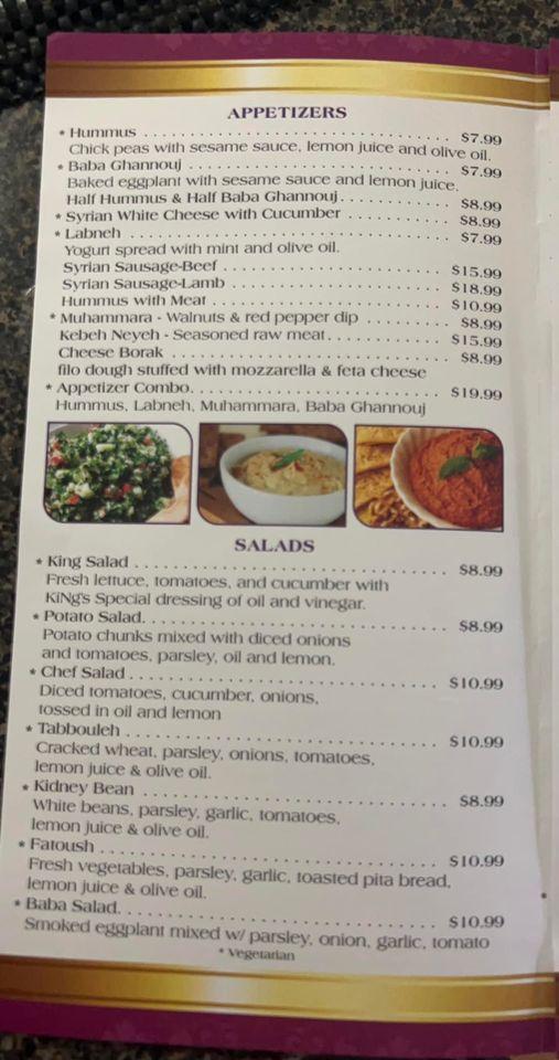 Menu at King of Shish Kabob restaurant, Woodland Park