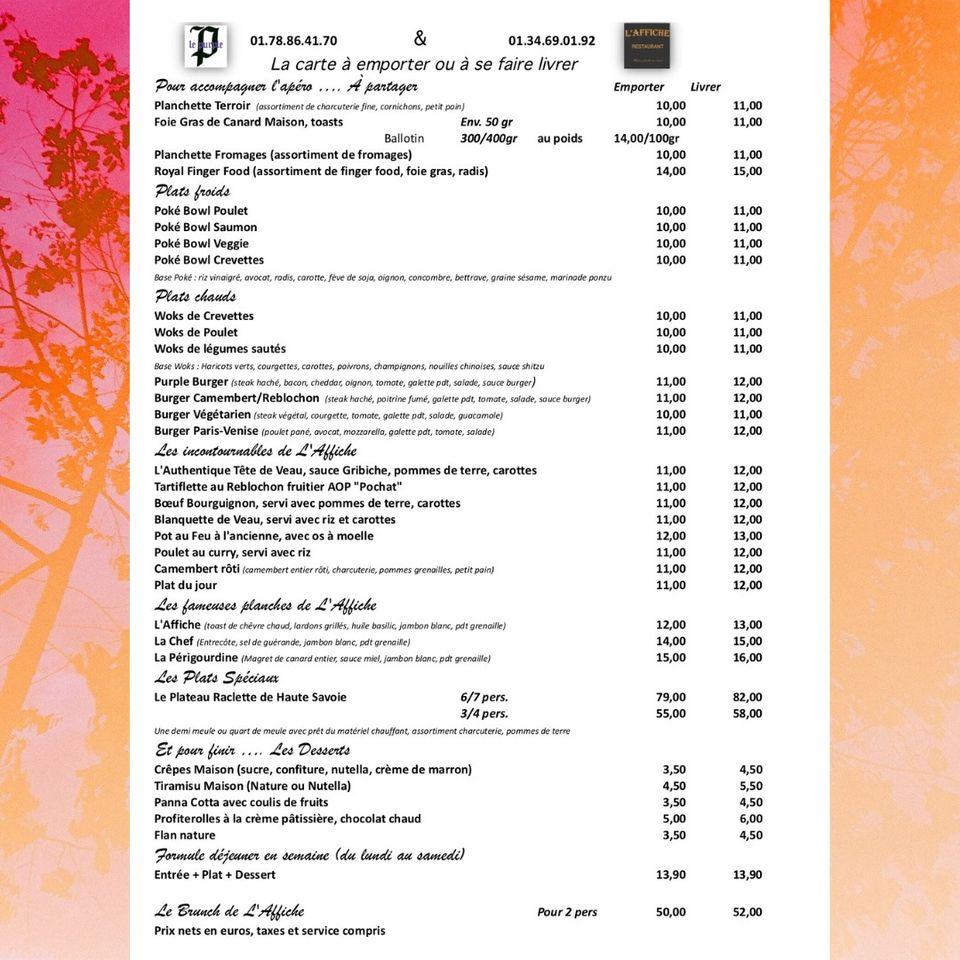 Menu at Le Purple Pub, L'Isle-Adam