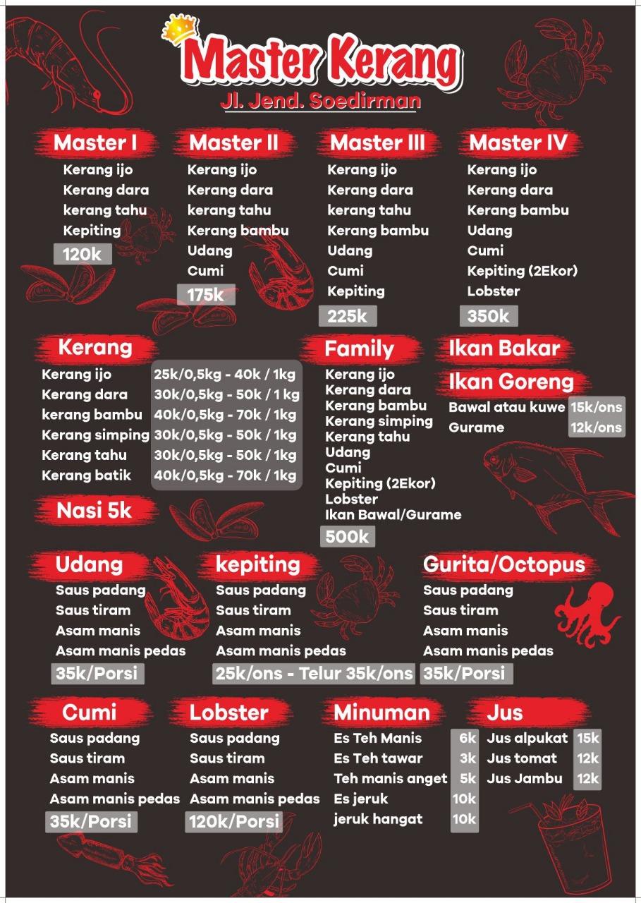 Menu at MASTER KERANG SEAFOOD restaurant, Bogor