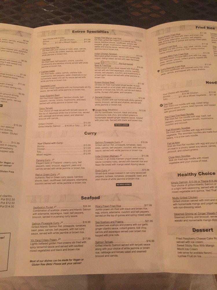 Menu at Rice Contemporary Asian Cuisine restaurant, Eagle