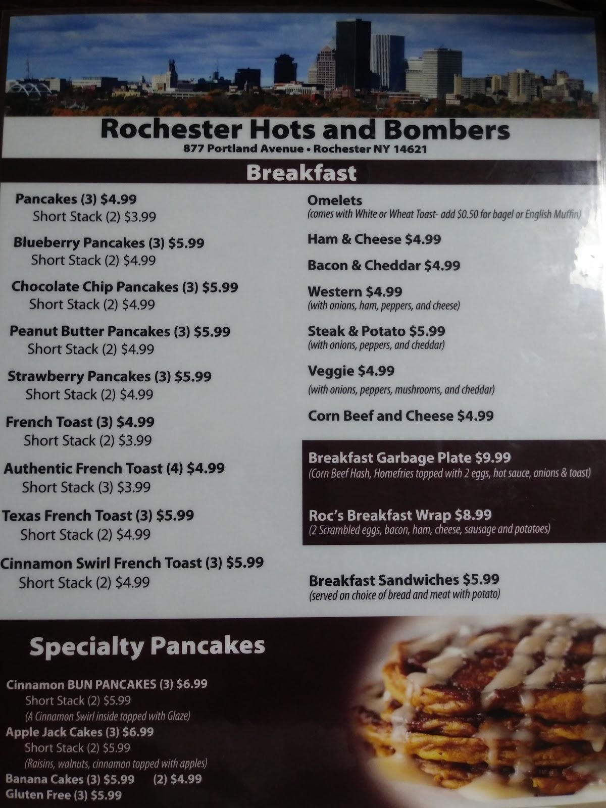 Menu at Rochester Hot's & Bomber's restaurant, Rochester