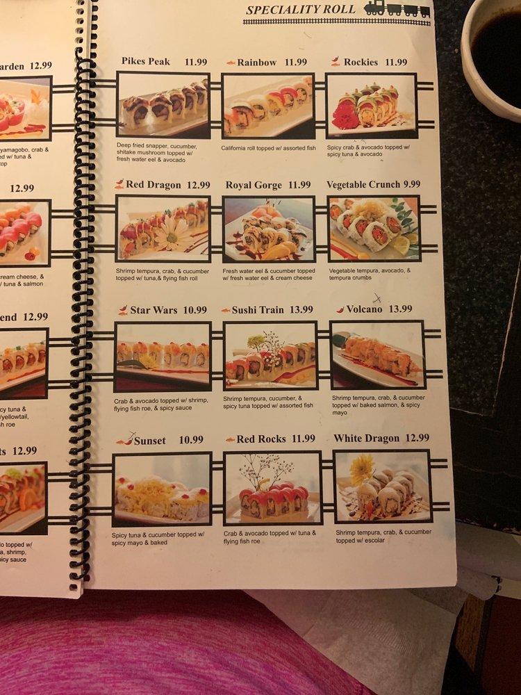 Menu at Sushi Train restaurant, Denver