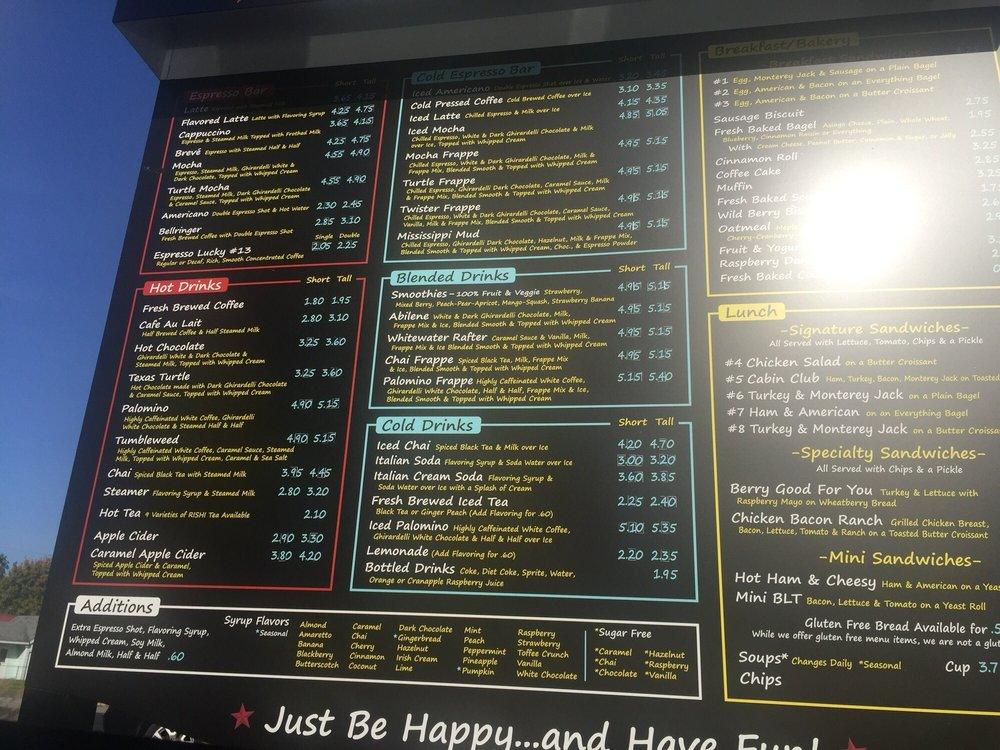Menu at Cabin Coffee Co cafe, Goshen