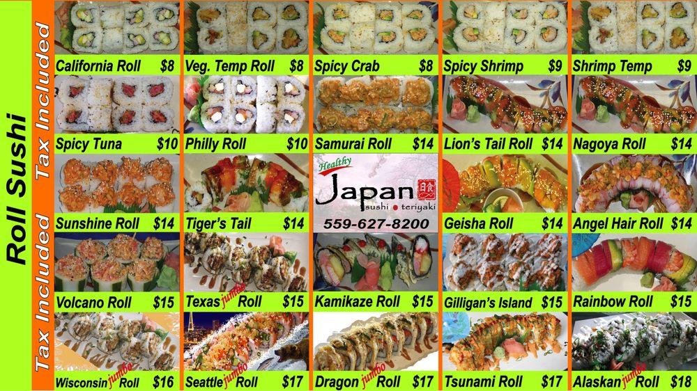 Menu at Healthy Japan restaurant, Visalia, S Mooney Blvd
