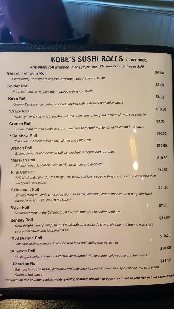 Menu at Kobe Express restaurant, Franklin, Georgia Rd