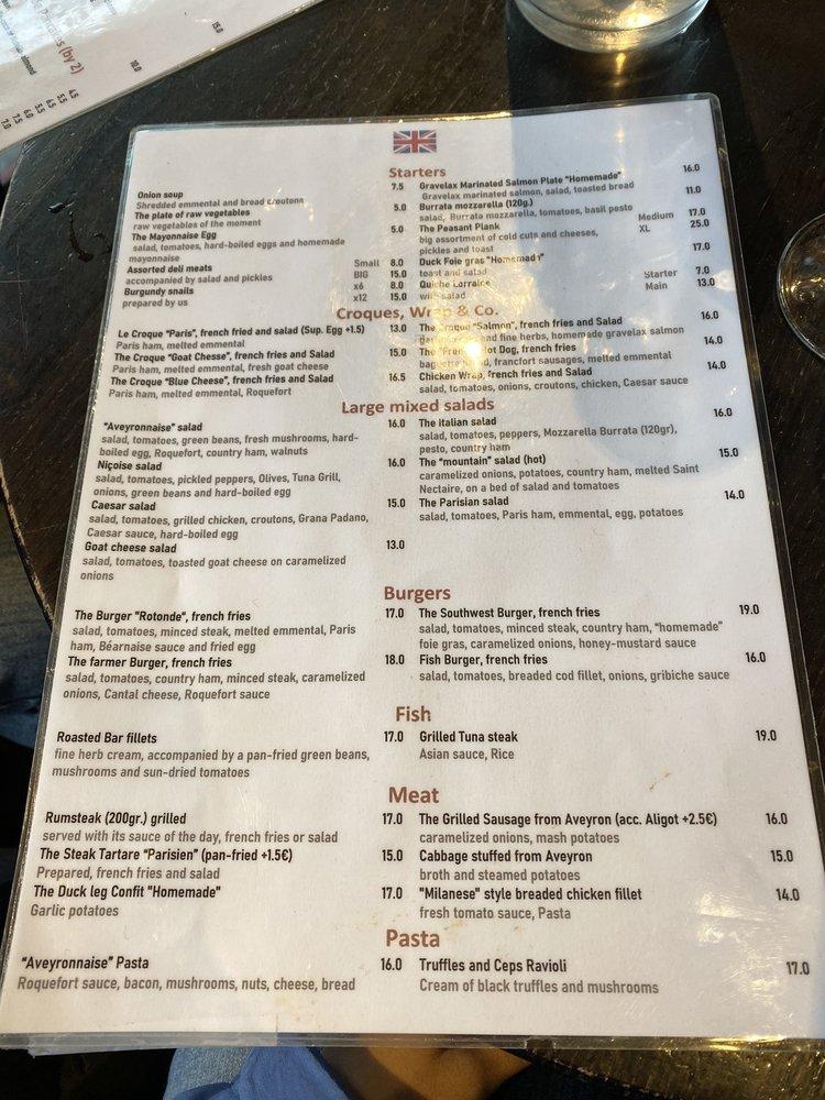 Carta del pub y bar La Rotonde, Paris, 2 Pl. d'Estienne d'Orves