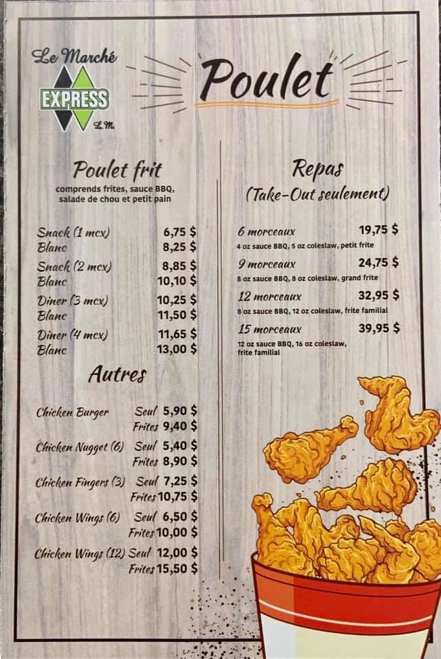 Menu au Le Marché Express restaurant, Edmundston