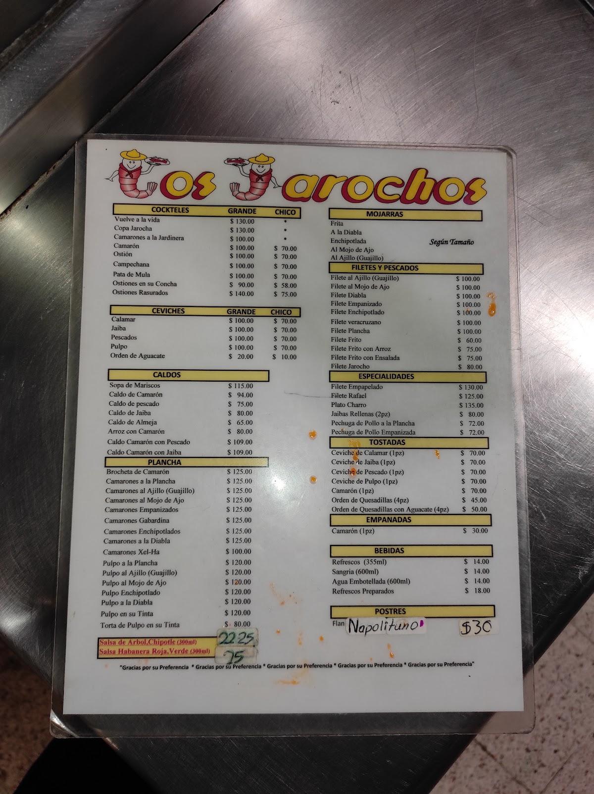 Carta del restaurante Los jarochitos, Ciudad del México, Lago Viedma 66