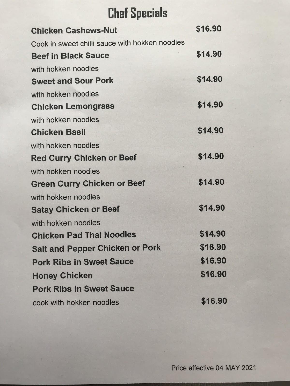 Menu at Noodle House restaurant, Ridgehaven