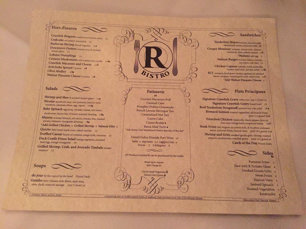 Menu at R Bistro & Pastry restaurant, Fairhope