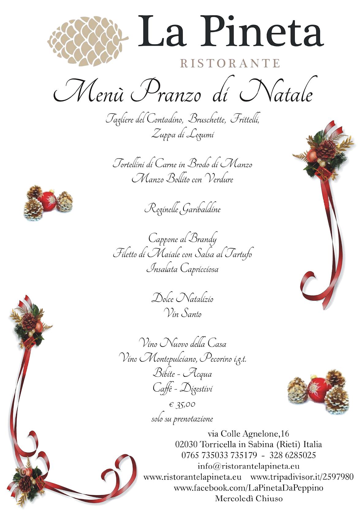 Menu da Ristorante La Pineta, Torricella In Sabina