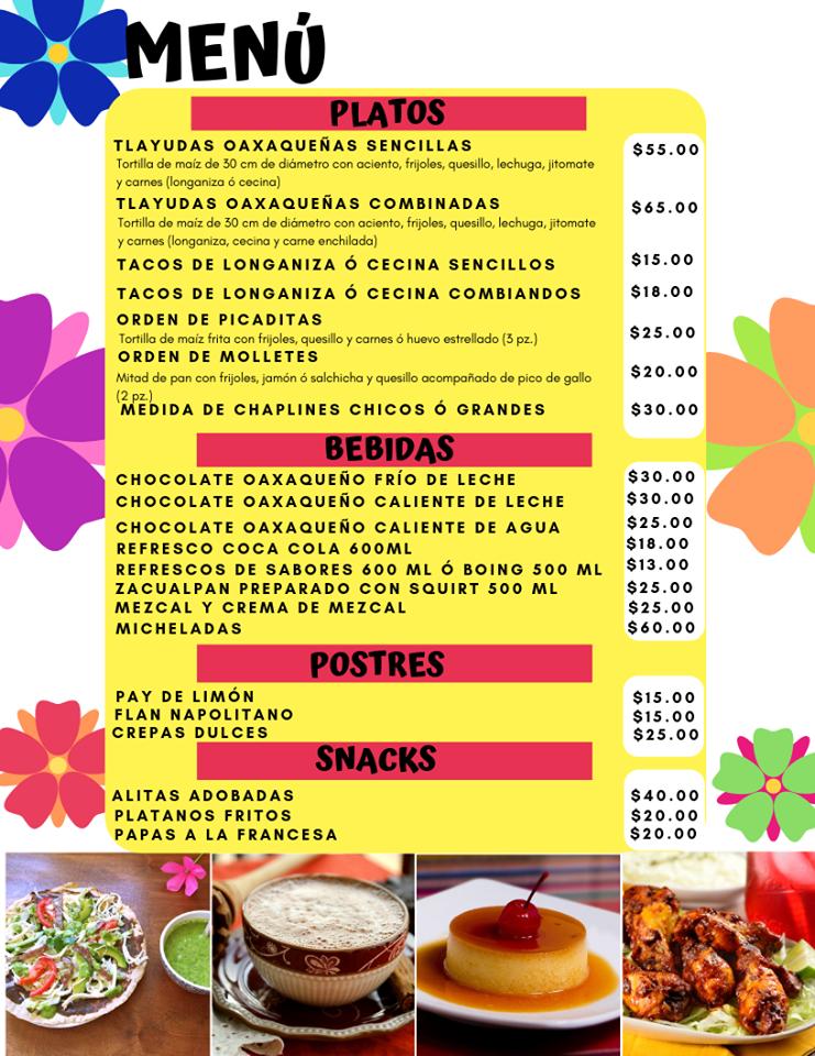 Menu at Sabor a mi tierra restaurant, Mexico City