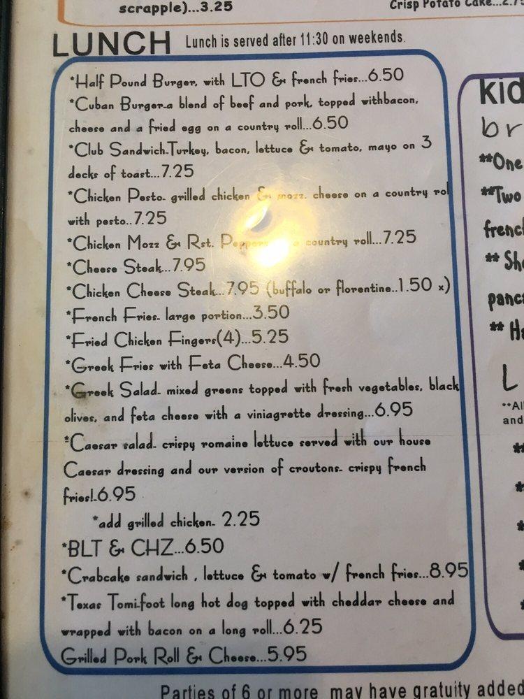 Menu at Surfside West Diner restaurant, Wildwood