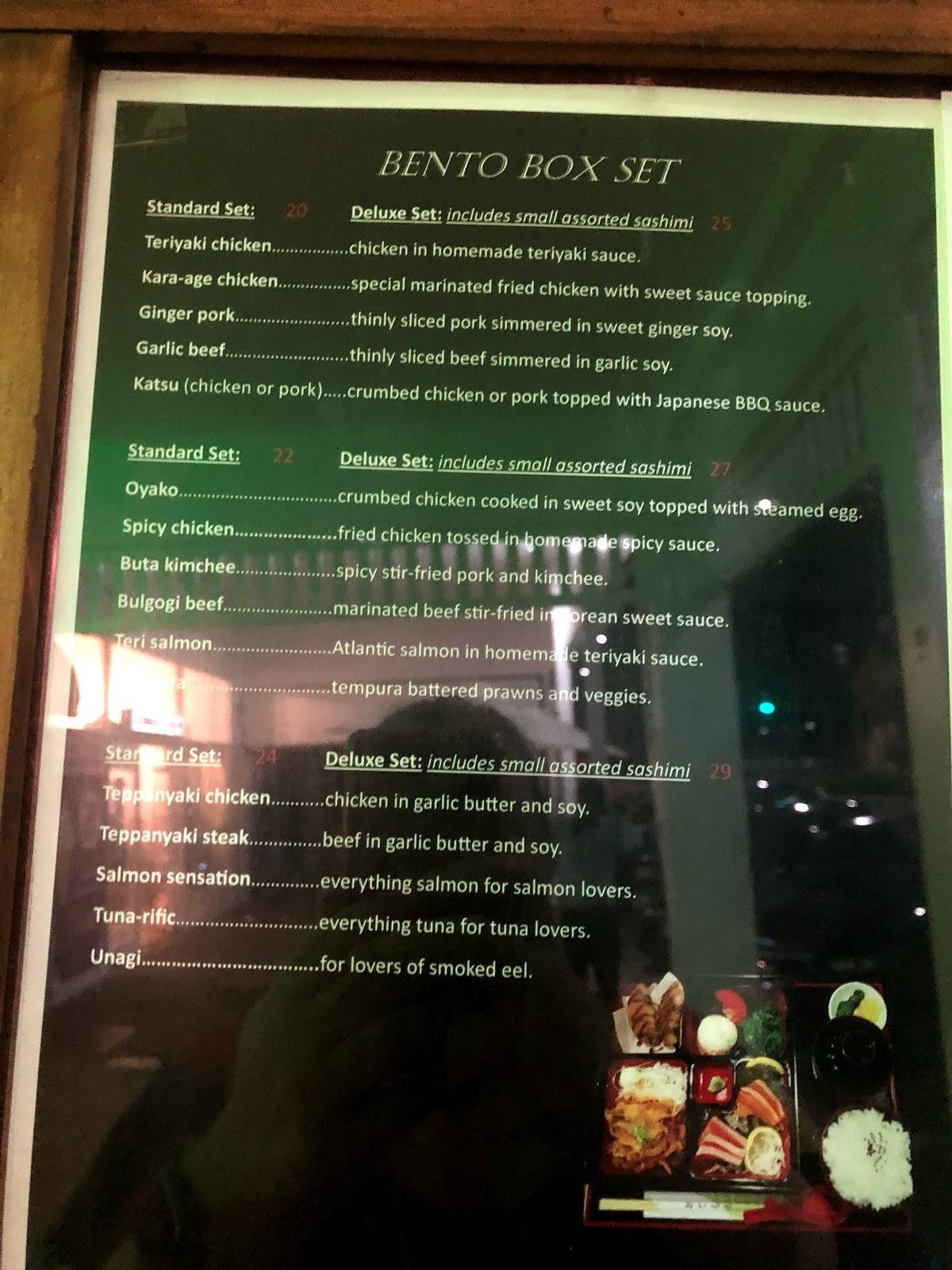 Menu at Sushi Boy restaurant, Cairns City