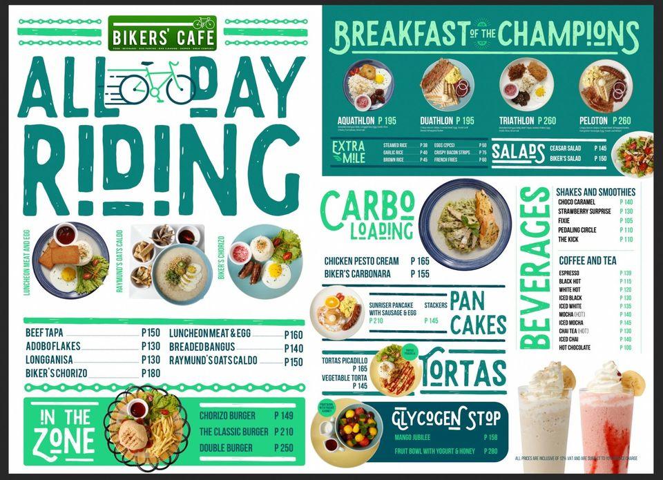 Menu at Bikers' Cafe, Pasay