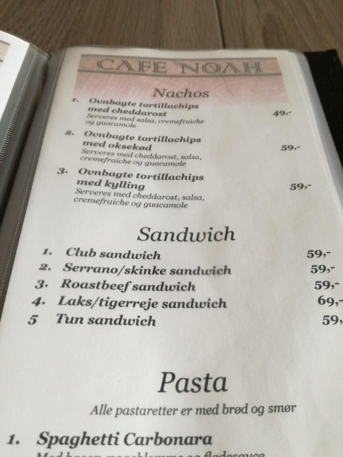 Menu at Cafe Noah, Hobro
